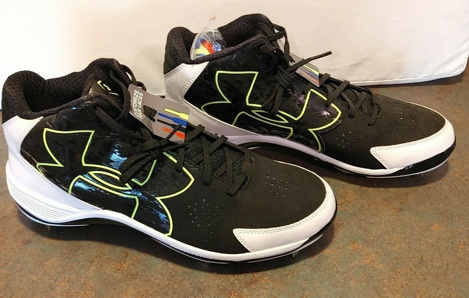 NEW Under Armour Mid Top Custom Color Laces Metal Baseball Cleats Size ...