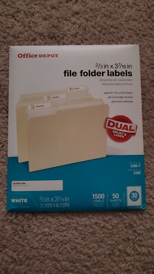 Office Depot File Folder Labels, 1500 2/3 in. x 3 7/16 in., White ...