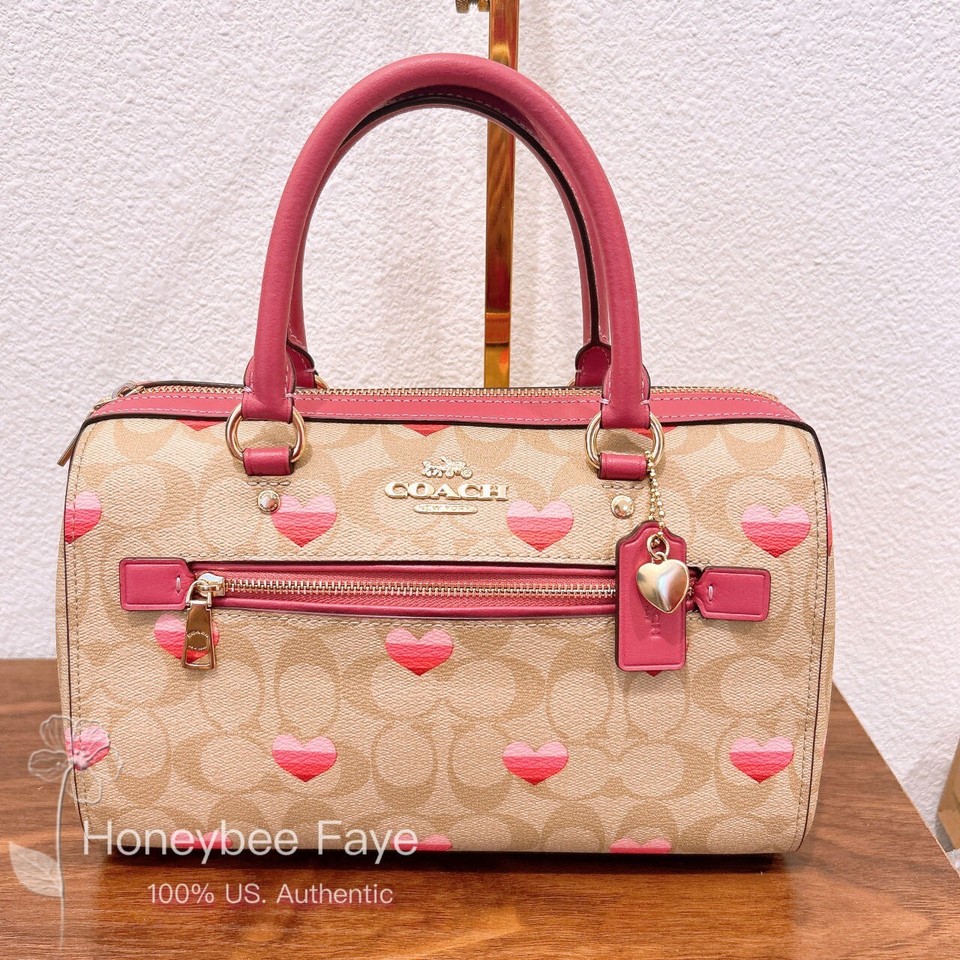 NWT Coach Rowan Satchel Bag In Signature Canvas With Stripe Heart Print ...