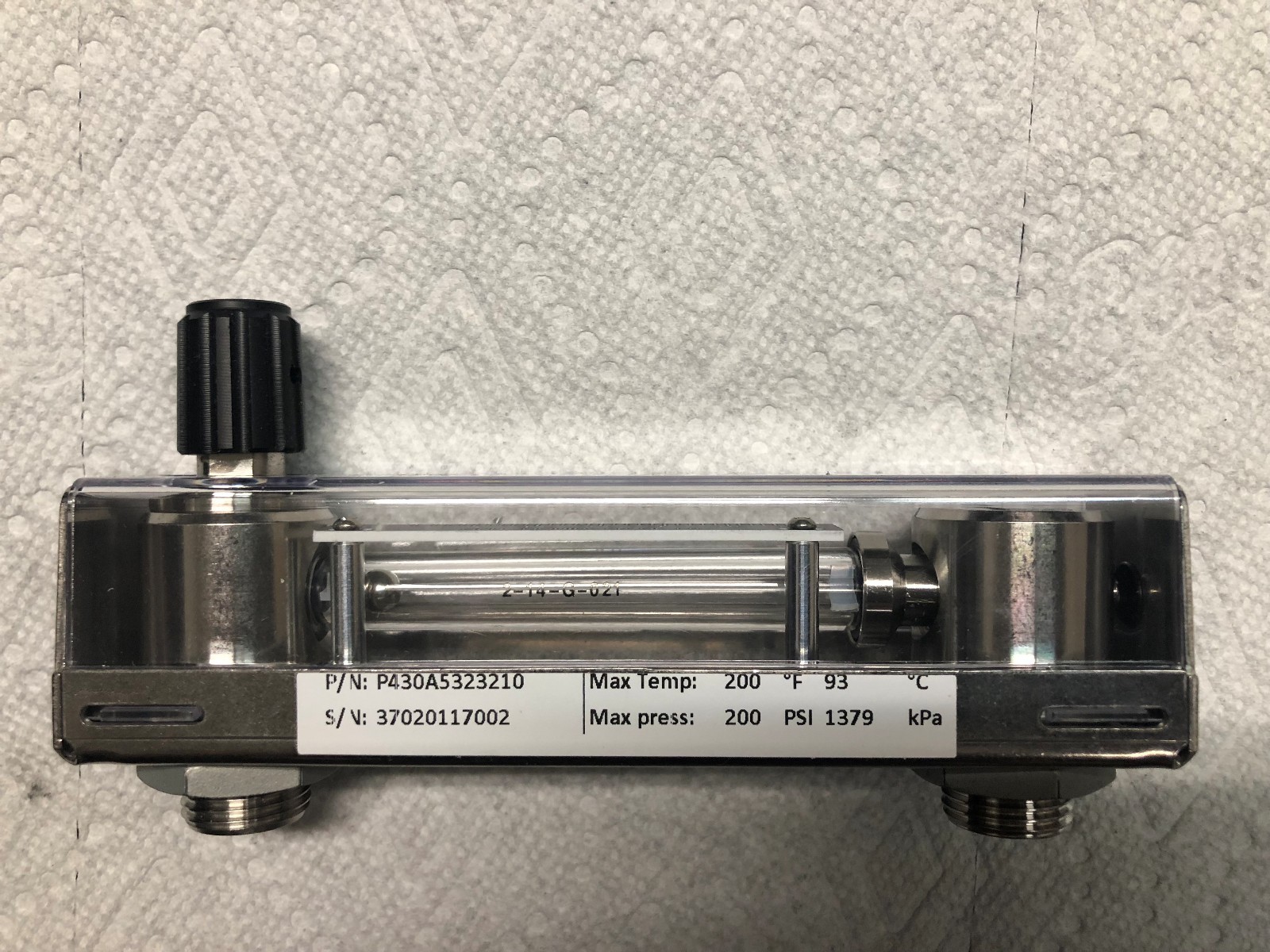 Parker Glass Tube S/S Flow Meter Item: P430A5323210 1/4" FNPT 10-1/4" 0 ...