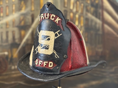 Vintage Leather Fire Helmet Front Cairns SFFD San Francisco Truck 9 ...