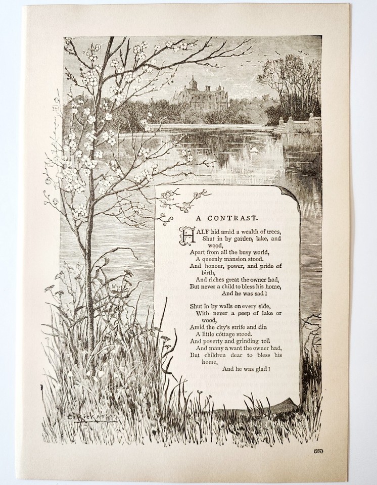 A Contrast Poem Wood Engraving 1889 Victorian Path Of Life Ephemera ...