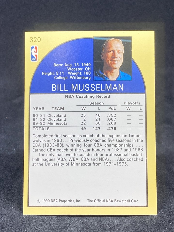 BILL MUSSELMAN 1990 NBA Hoops #320 TIMBERWOLVES | eBay