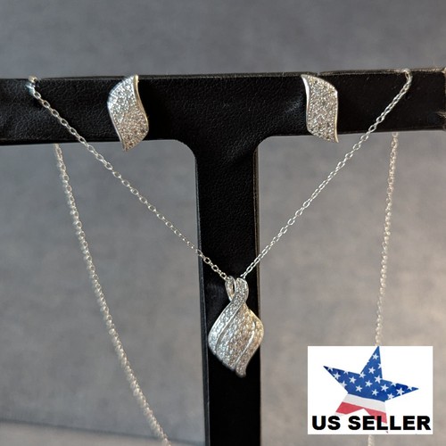 PAJ 925 Sterling Silver Necklace N Earrings Set, CZ Pendants, leaf ...