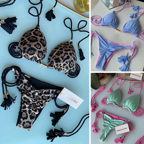 Womens Sexy Triangle Bikini Swimsuit Braided String Swimwear Thong ...