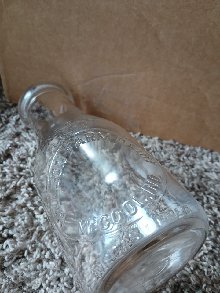 RARE 1942 Nelson Farm Dairy One Pint Clear Glass Milk Bottle McCool ...