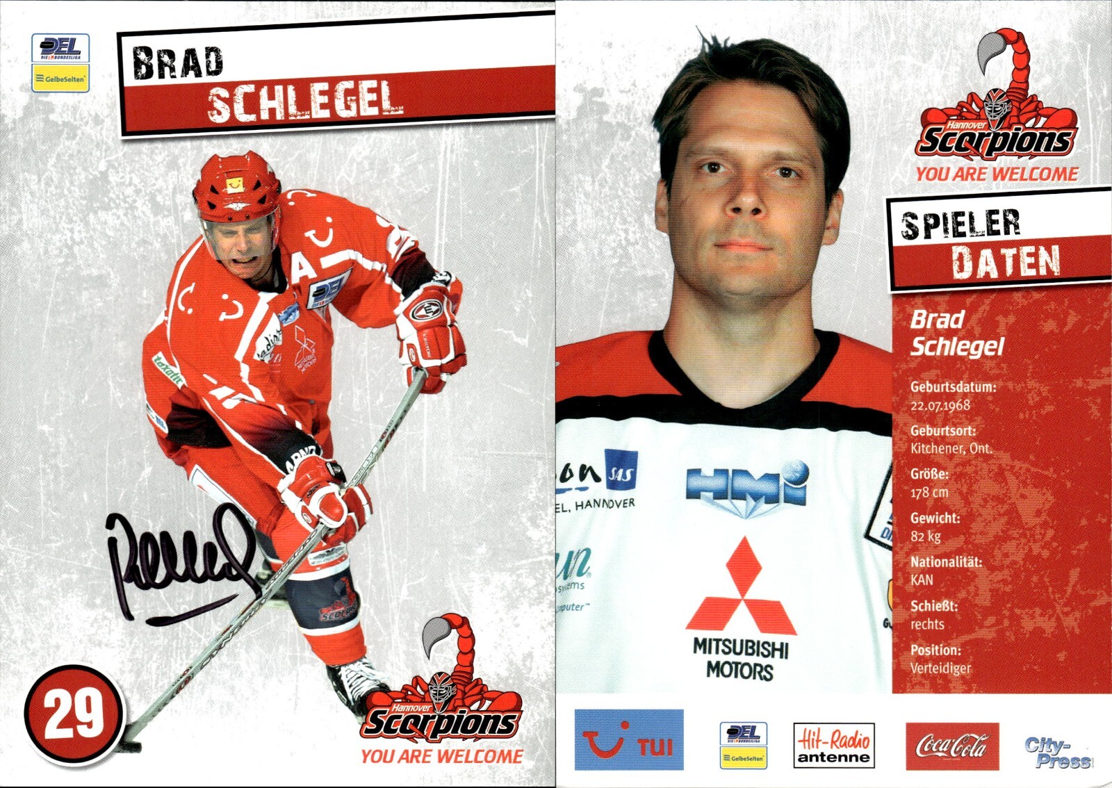 Brad Schlegel Autograph Postcard Ice Hockey Hannover Scorpions | eBay UK