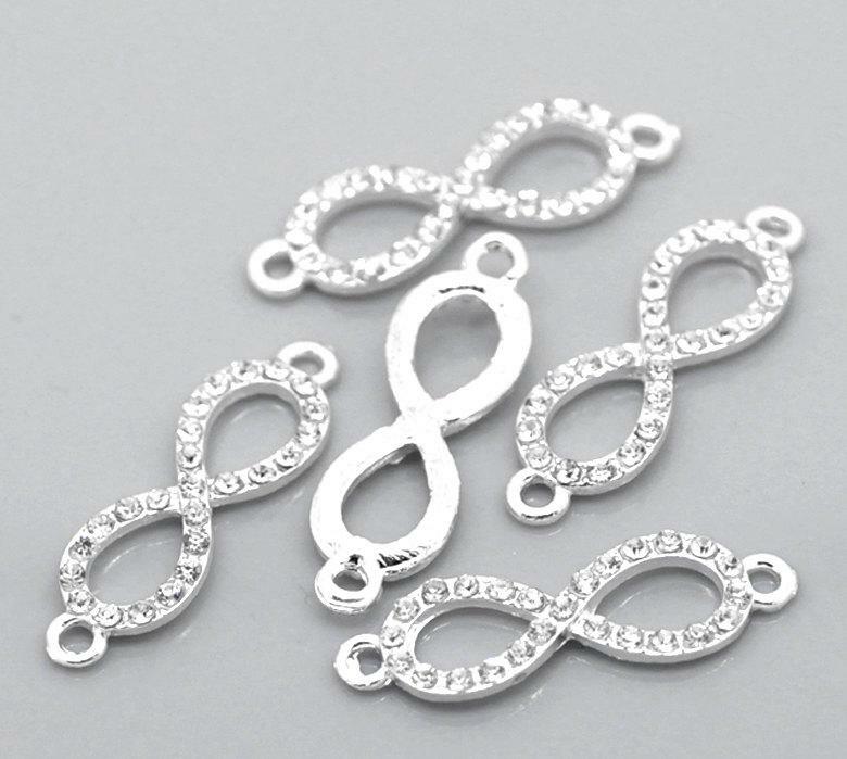 10 Silver Plated Infinity Rhinestone Connector Charm - Crystal ...