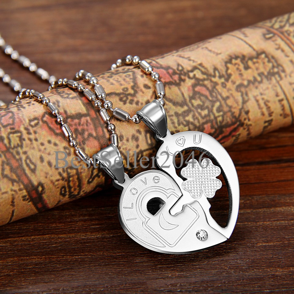 2pcs His&Hers Matching Heart Love Key Pendant Stainless Steel Couple ...