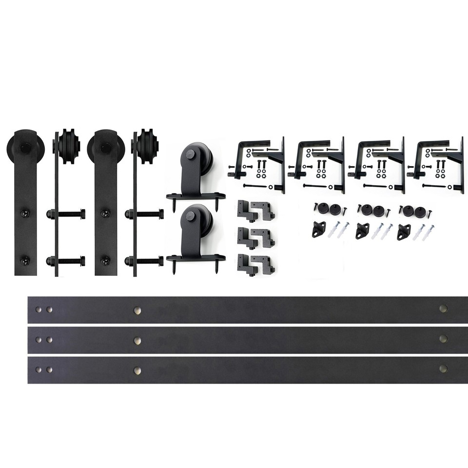 Triple Track Bypass Sliding Barn Door Hardware Kit-Straight Roller ...