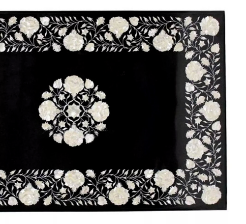 Rectangle Black Marble Dining Table Top MOP Stone Handmade Art Luxury ...