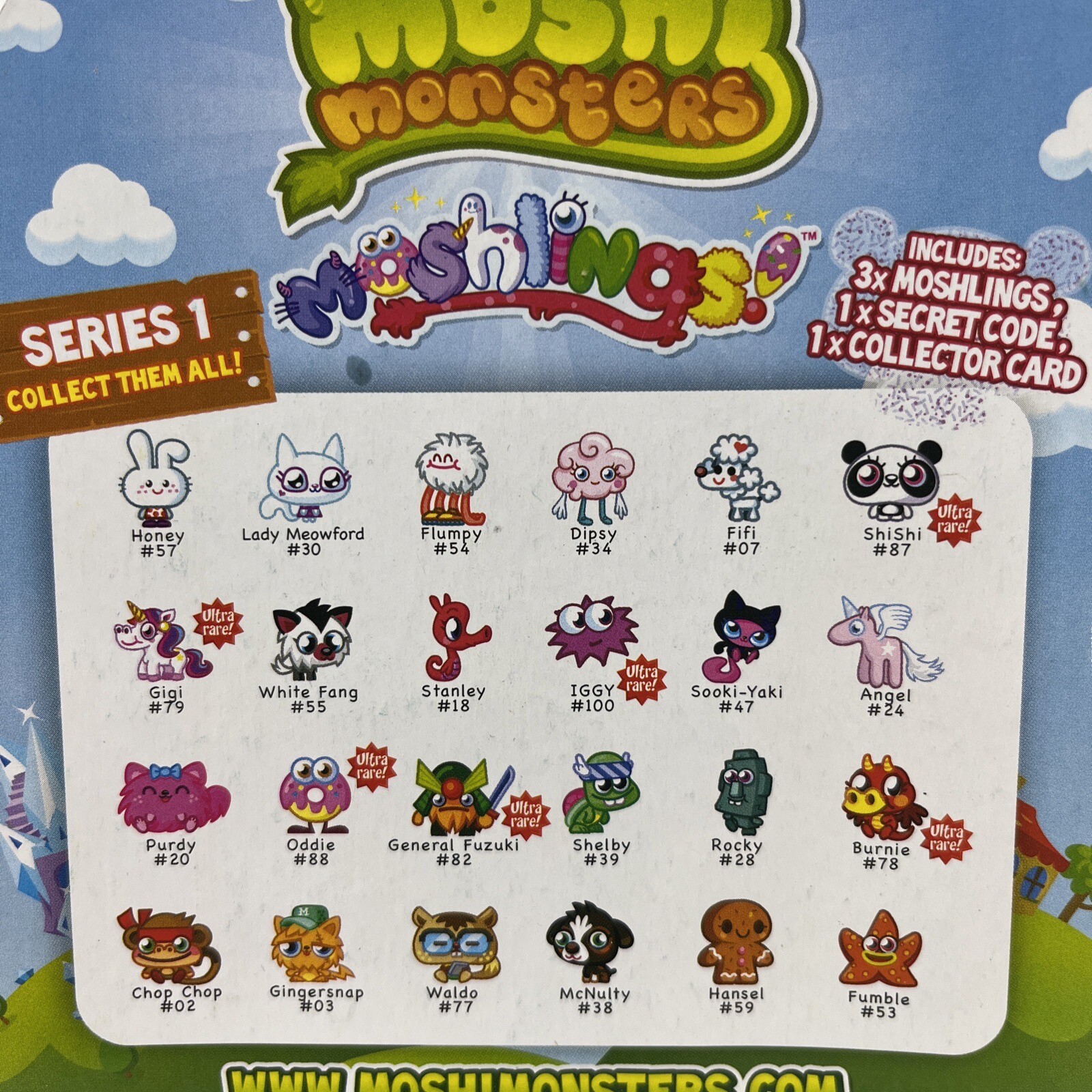 Series 1 Moshi Monsters Moshlings 3pk Purdy Dipsy & a Surprise Moshling ...