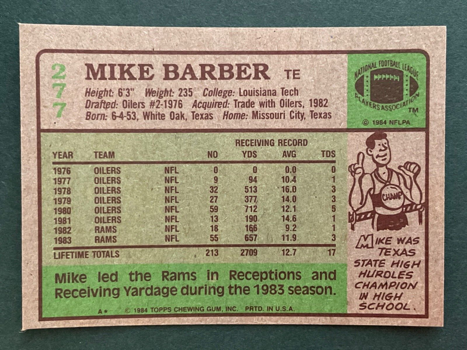 Mike Barber 1984 Topps Football Card #277 - Los Angels Rams - NM | eBay