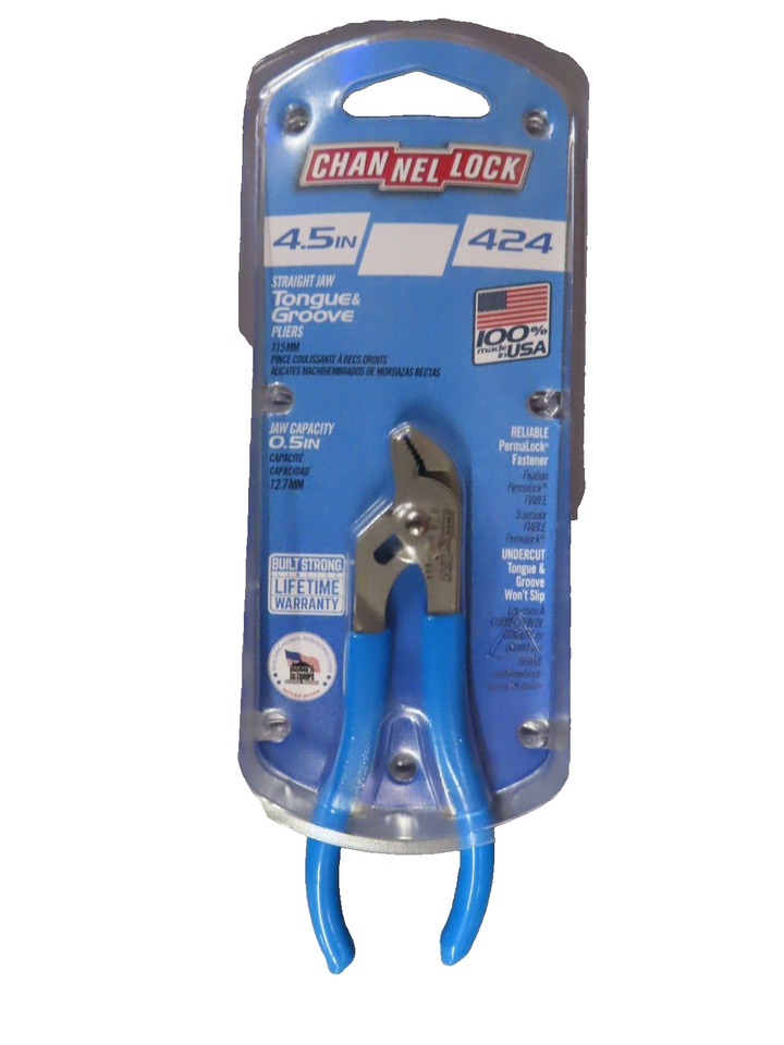 Channellock 4 1/2" long 1/2" jaw capacity Tongue & Groove Pliers #424 ...