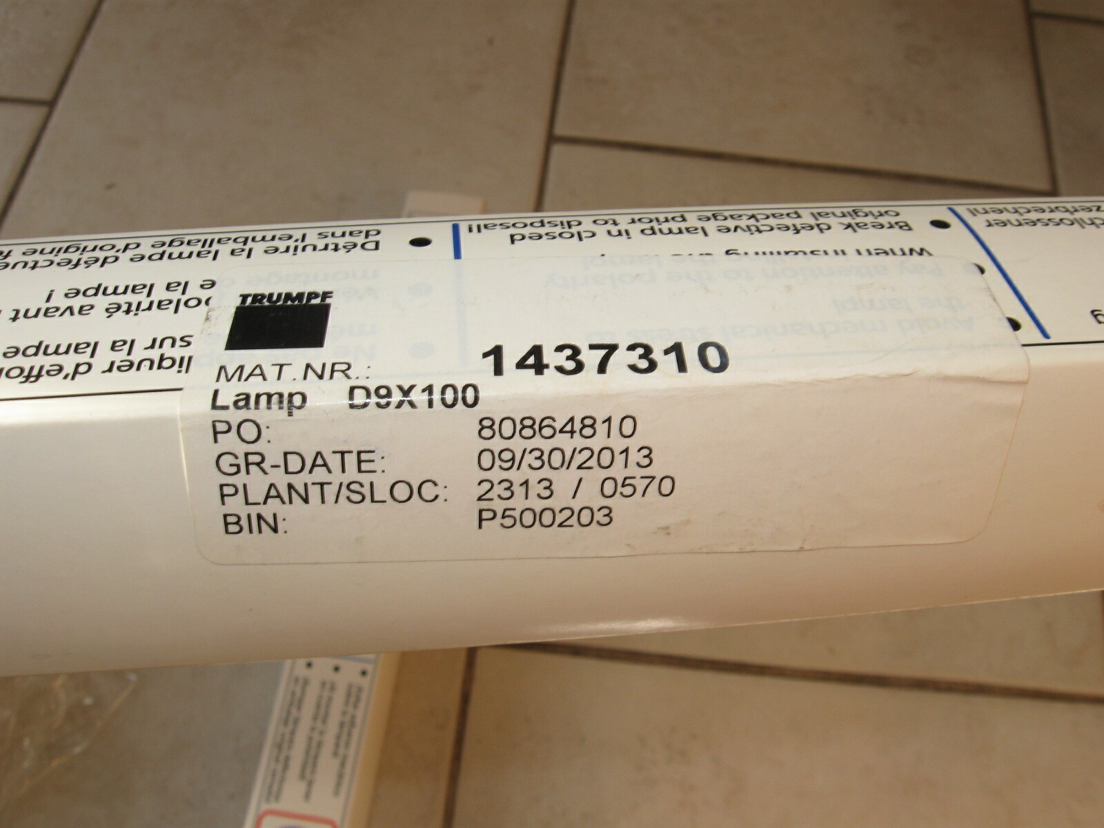 NEW Trumpf Laser Flash Arc Lamp D9X100 for TruPulse 21 model#- 01-04-35 ...