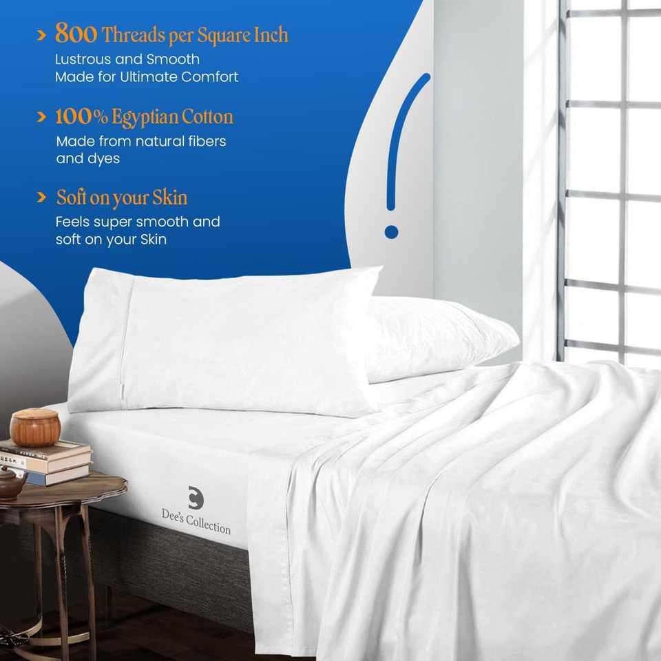 Luxury 800 Thread Count Egyptian Cotton Queen Sheet Set - Deep Pocket ...