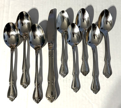 9 Pieces TRUE ROSE By Oneida Stainless Steel Flatware TEASPOONS & PLACE ...
