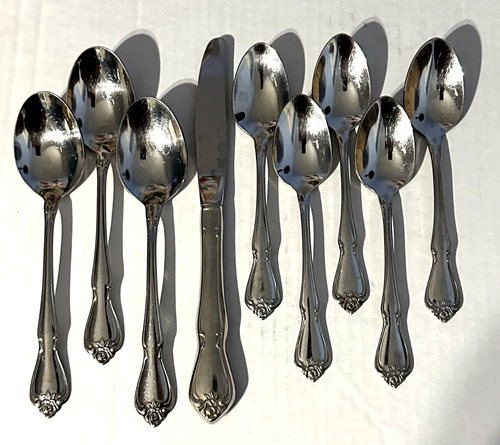 9 Pieces TRUE ROSE By Oneida Stainless Steel Flatware TEASPOONS & PLACE ...