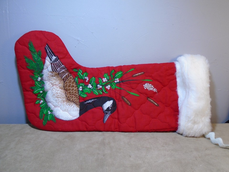 HANDMADE HOLIDAY DUCK ON PRINTED FABRIC 16” CHRISTMAS STOCKING ...