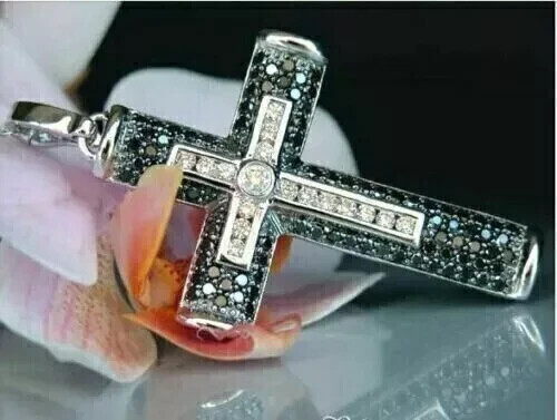 2Ct Round Cut Lab Created Black Diamond Cross Pendant 14k White Gold ...