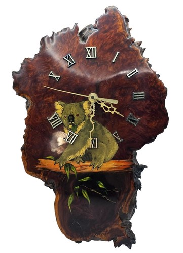 West Australian Mallee Burl Wood Wall Clock Koala Hand-Painted Tested ...