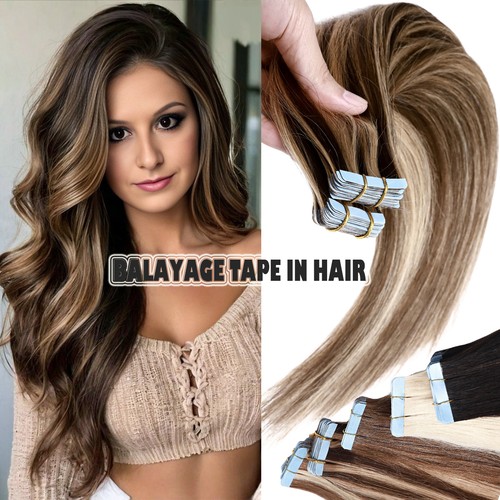 100G CLEARANCE 100% Real Remy Tape In Human Hair Extensions Skin Weft ...