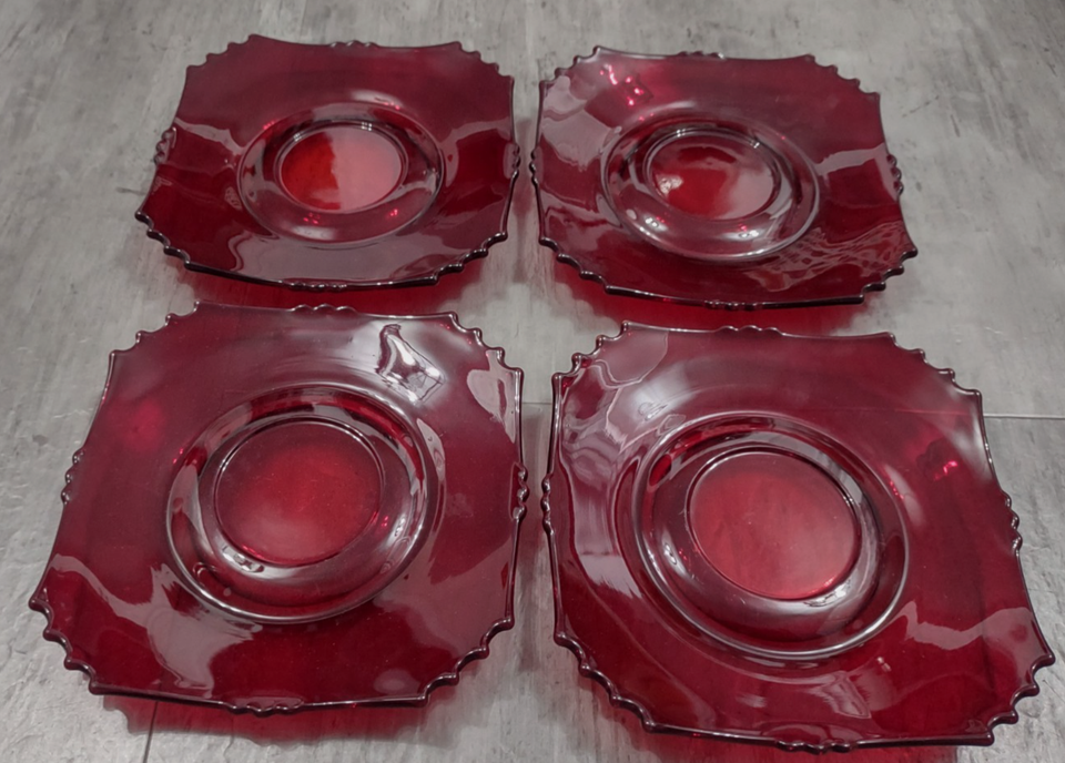 Vintage Lot of 4 Art Deco Depression Glass Ruby Red Saucers 5.5" | eBay