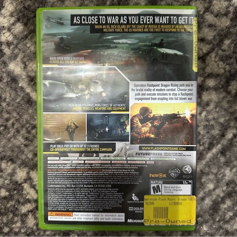 Microsoft XBOX 360 Operation Flashpoint Dragon Rising Game w Manual ...