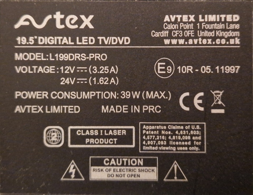 AVTEX 19.5" TV, HD WITH DVD. Model: L199DRS-PRO. Campervan, Caravan ...