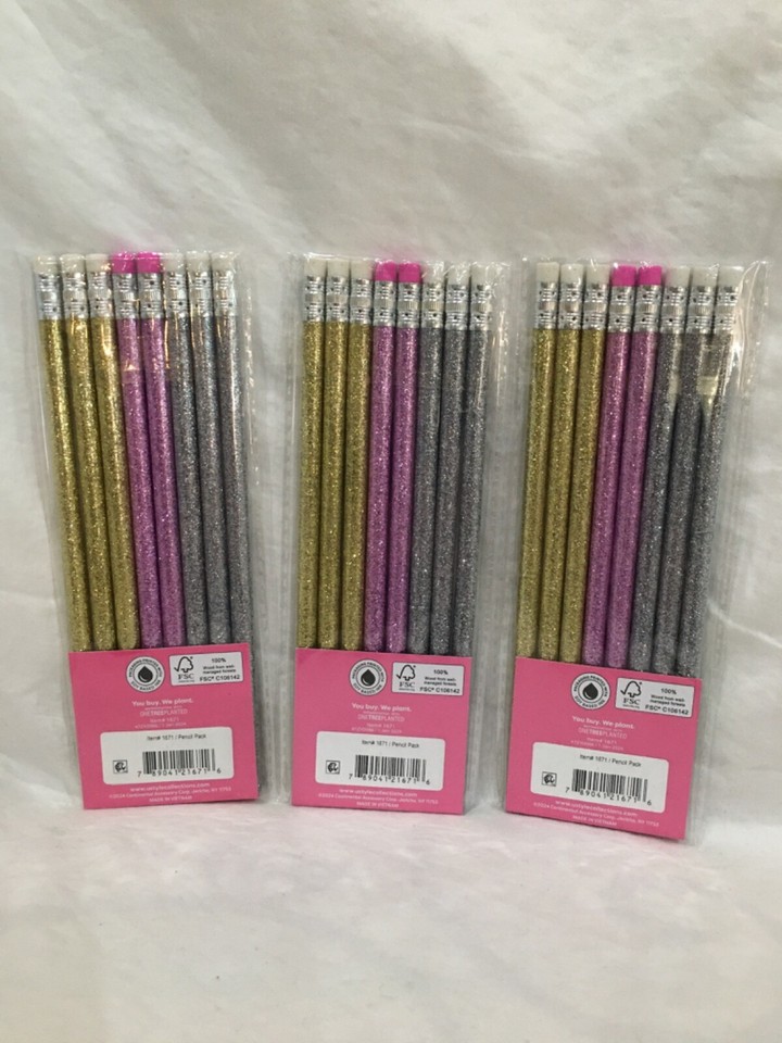 Sparkle Glitter Fun #2 Lead 7.5" Pencils (24 Pack) Gold, Silver Mauve ...