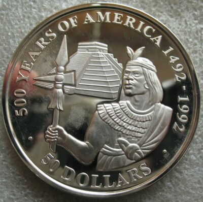 Cook Islands $50 1990 Silver Proof Coin 500 Years of America Inca ...