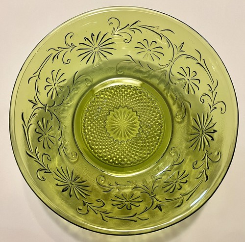Indiana Glass Daisy Bowl Pattern Avocado Green 7-1/2”x 2-1/2” Vintage ...