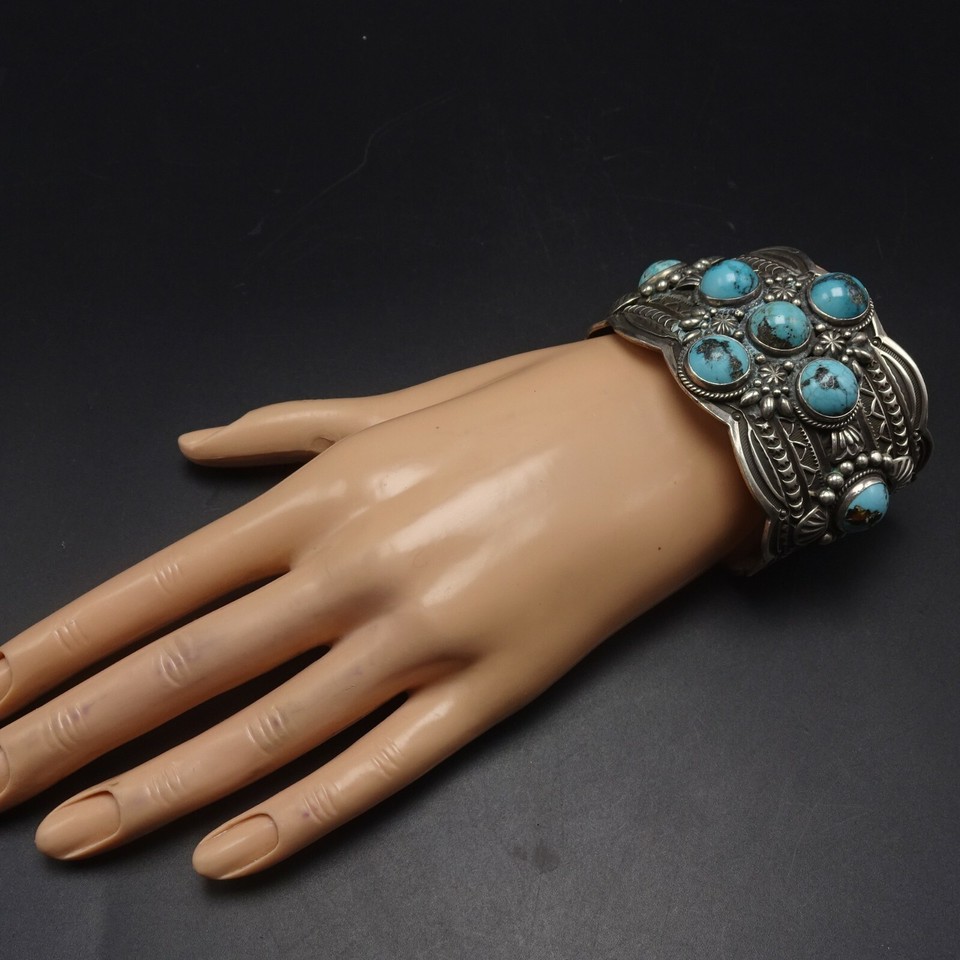 DARRELL CADMAN Vintage NAVAJO Sterling Silver TURQUOISE Wide Cuff BRACELET 118g | eBay