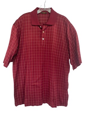 Marbas Mens Large Red/Gold Plaid Cotton Golf Polo Shirt (G18) Italy ...