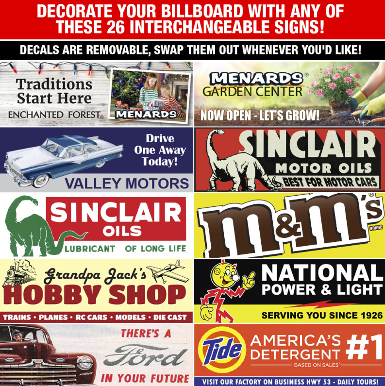 O Scale Lighted Billboard - Decal Set with 26 Interchangeable Signs ...