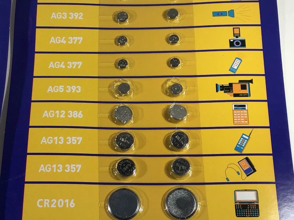 Battery VALUE Pack Assorted 44 Button Cell Batteries 2 Cards Free ...