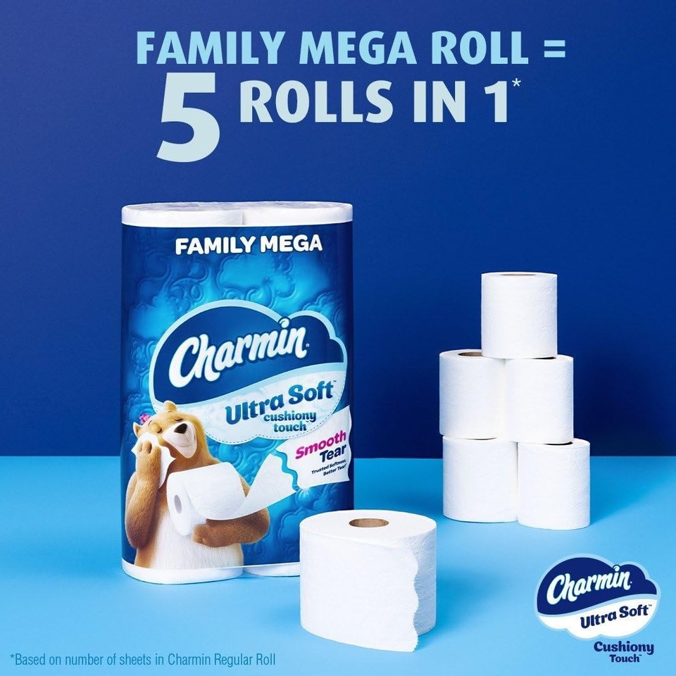 Charmin Ultra Soft Cushiony Touch Toilet Paper, 24 Family Mega Rolls ...