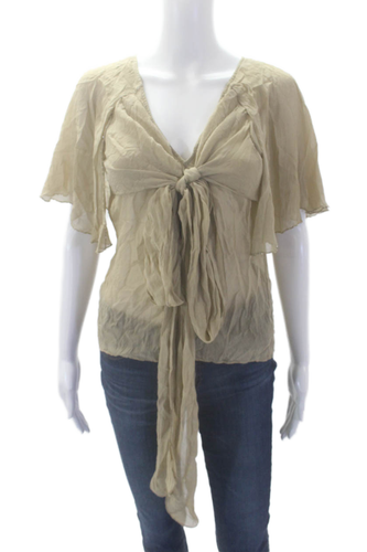 BCBG Max Azria Womens Silk Sheer Sleeveless Tie Detail Blouse Beige Size S 608355010936| eBay