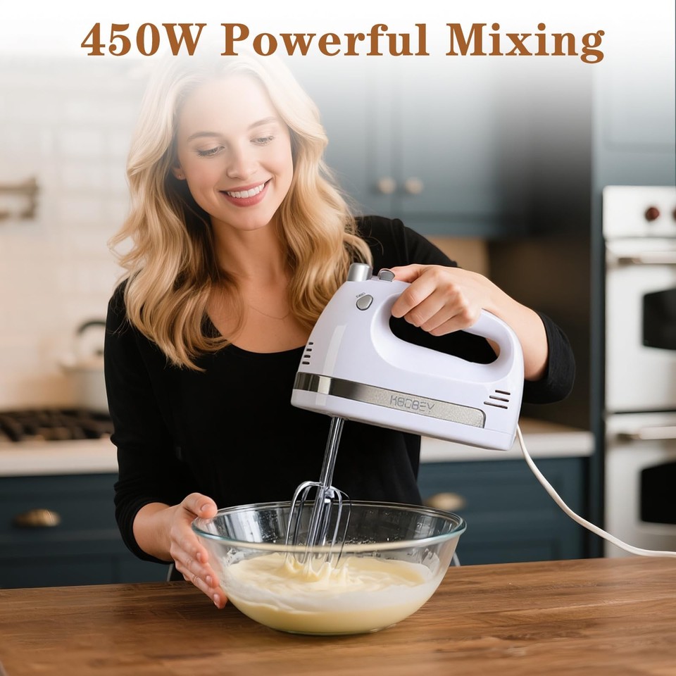 450W Electric Hand Mixer, 5-Speed Handheld Mixer with Storage Case ...