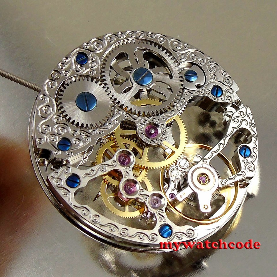 17 Jewels mechanical silver Skeleton Hand Winding 6498 movement fit ...