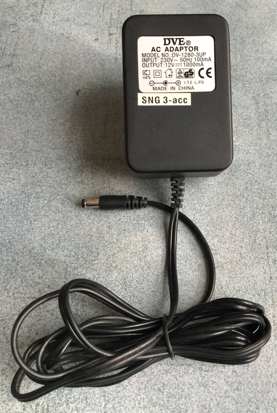 AC Adaptor Adapter Stecker-NETZTEIL DVE DV-1280-3UP 12V-1000mA SNG 3 ...