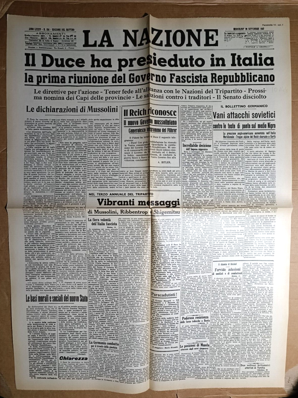 IL DUCE Hat In Italien Von LA NAZIONE 1943 Geleitet - RIF.10744 | eBay