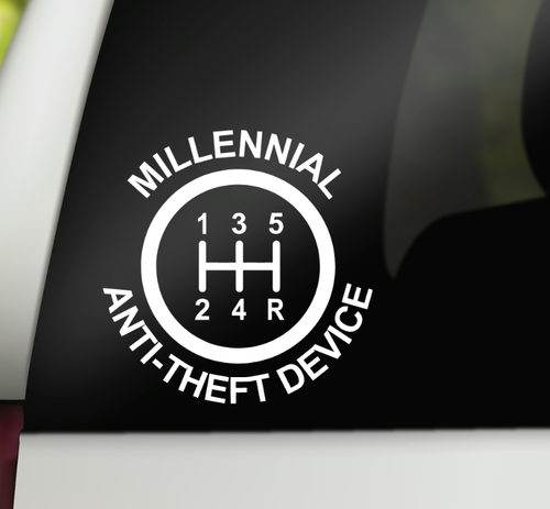5 Speed Manual Decal, 'Millennial Anti-Theft Device' Funny Car Decal ...