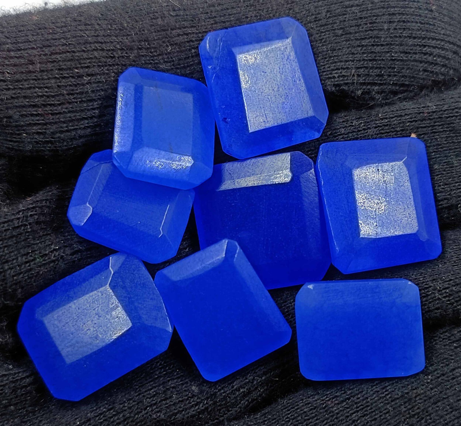 LAB CREATED BLUE QUARTZ OPAQUE 100 CT REAL EMERALD CUT FACETED LOOSE ...