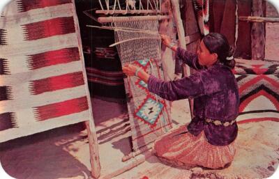 NAVAJO RUG WEAVER Native American Indian Woman c1960s Chrome Vintage ...