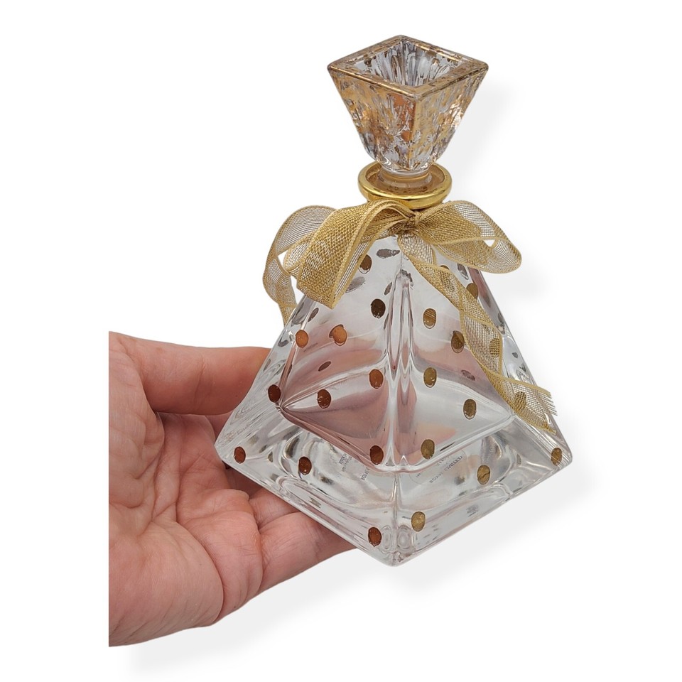 Vtg Royal Limited Crystal Pyramid Perfume Bottle Gold Polka Dots Made ...