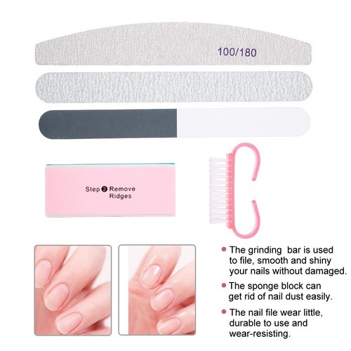 Professional 5pc Nail Files Buffer & Powder Brush for UV Gel & Natural ...