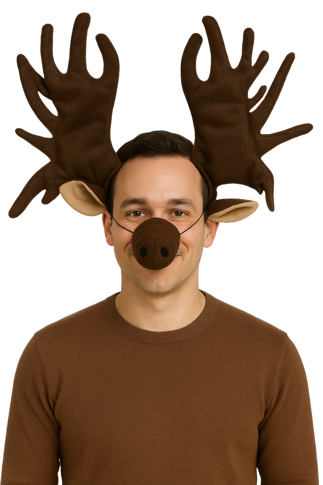 Brown Moose Antler Ears Headband Nose Reindeer Antlers Animal Costume ...