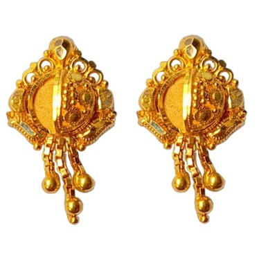 22K/18K Real Certified Fine Yellow Gold Triangle Shape Dangle Earrings ...