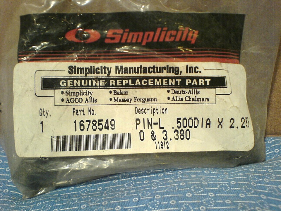 SIMPLICITY 42" DOZER BLADE PIVOT PIN. 1678549 NEW OEM PART H-4 | eBay